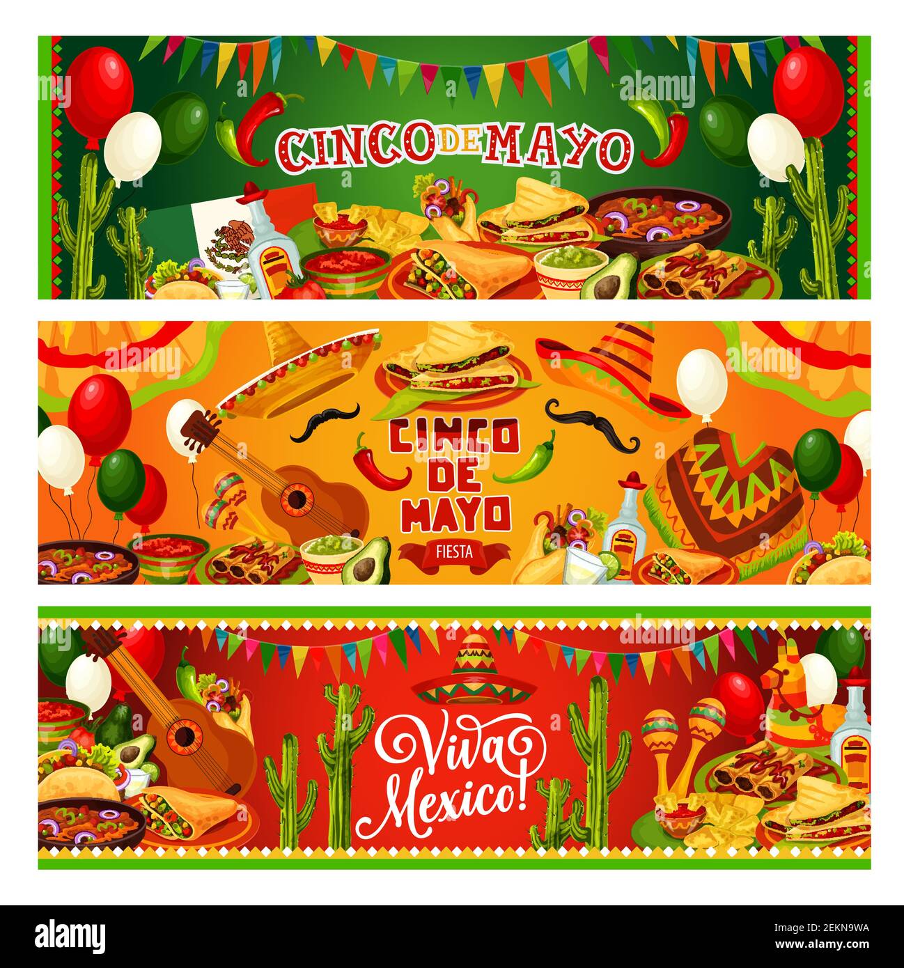 Cinco de Mayo, Viva Mexico banners, Mexican fiesta party celebration ...