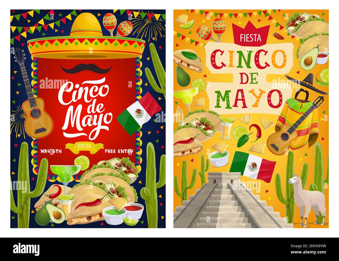 Cinco de Mayo fiesta party vector invitations with Mexican holiday ...