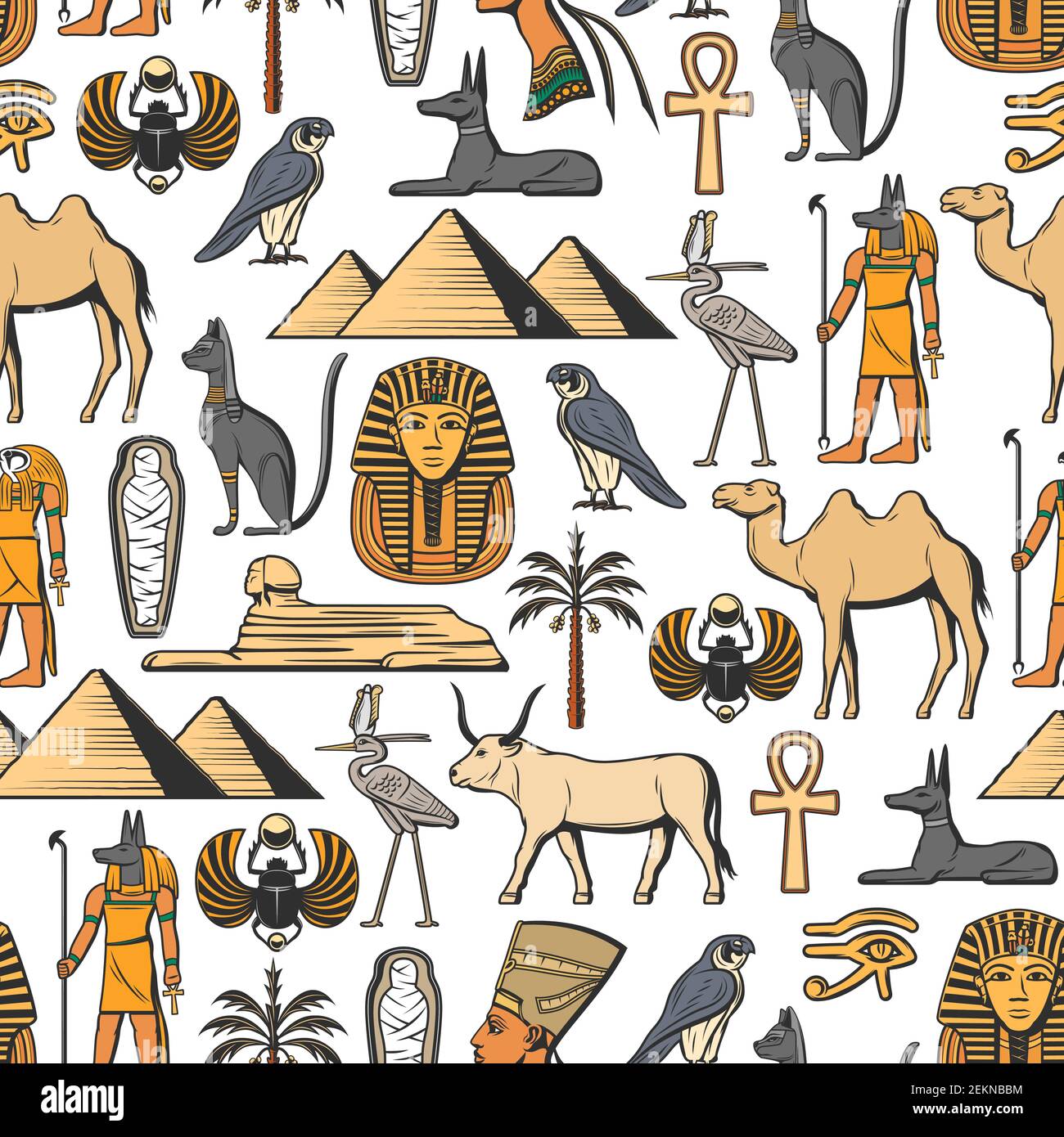 Egypt religion vector seamless pattern of ancient Egyptian symbols ...