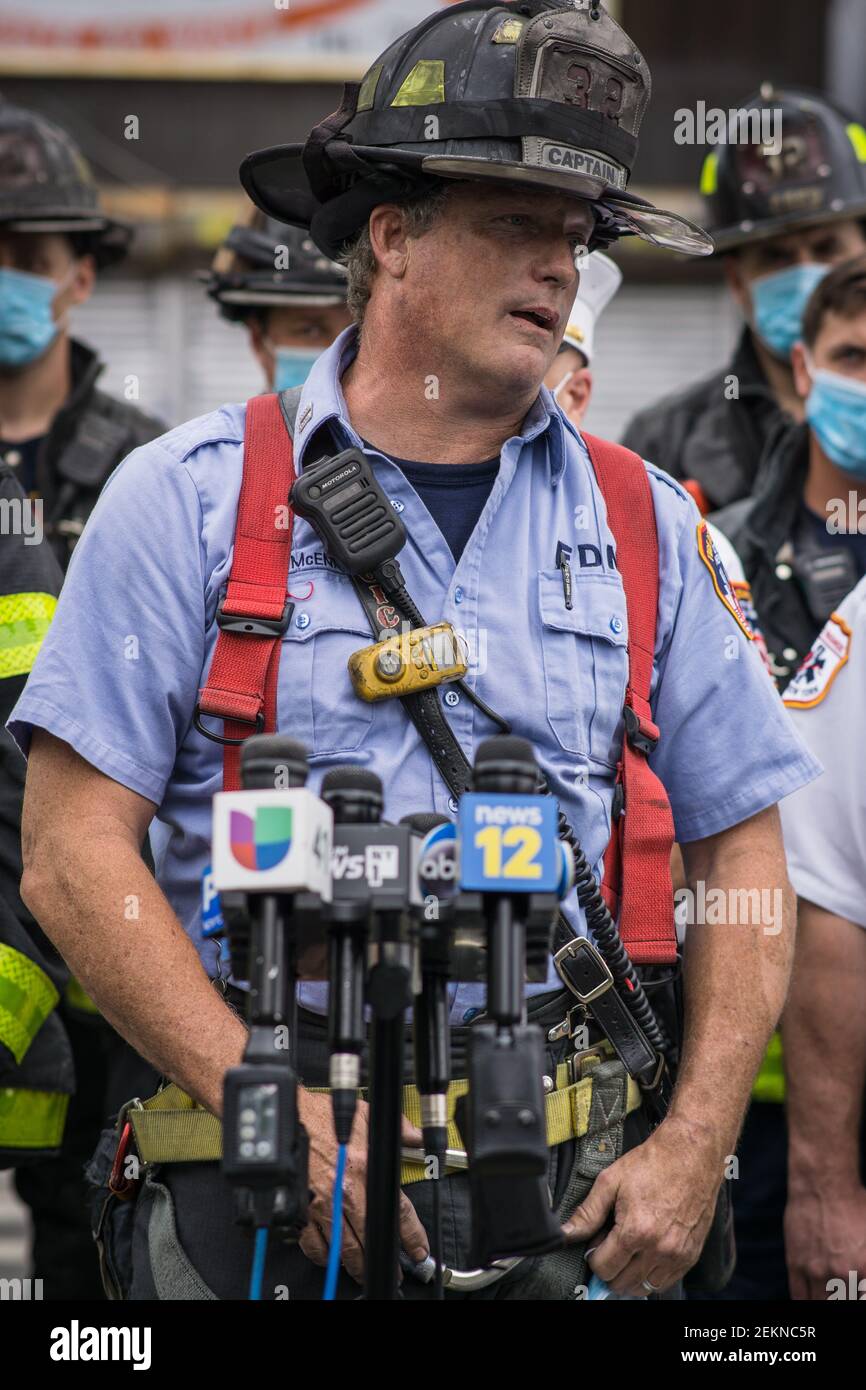 (9/28/2020) FDNY Captain Daniel McEnroe of Ladder Company 32, speaks to ...