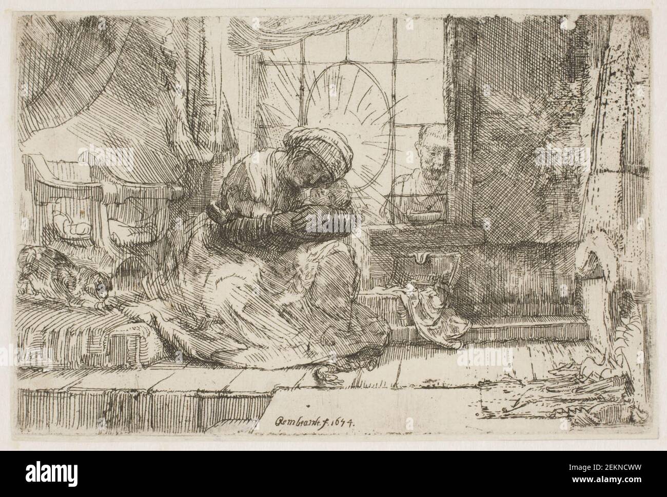 Rembrandt van Rijn (1606-1669), Virgin Mary and the baby with the cat ...