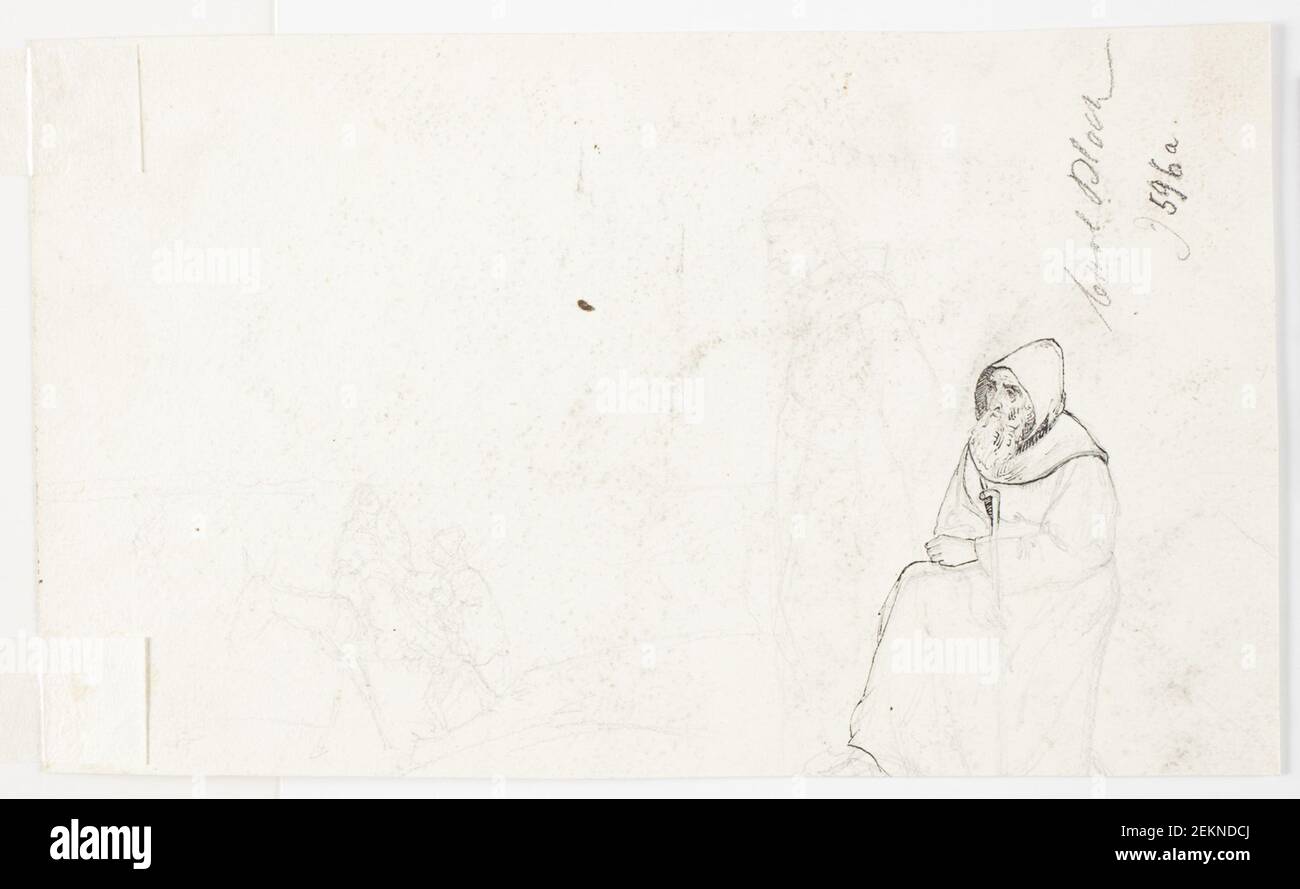 Carl Bloch (1834-1890), drawing of a monk and various sketches and ...