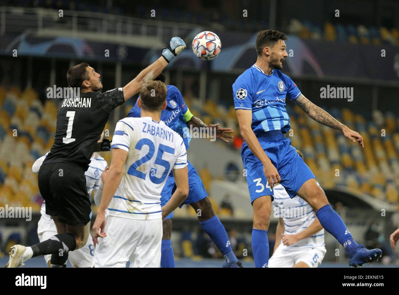 Georgiy Bushchan (L) of Dynamo and Tim Kleindienst (R ) of Gent are ...