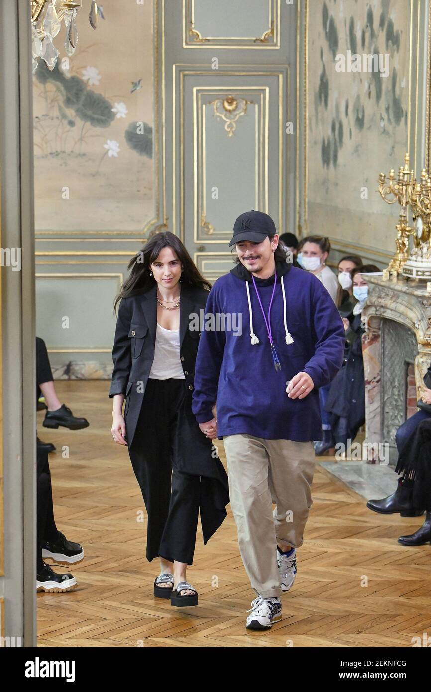 Designers Victoria Feldman and Tomas Berzins walks on the runway during ...