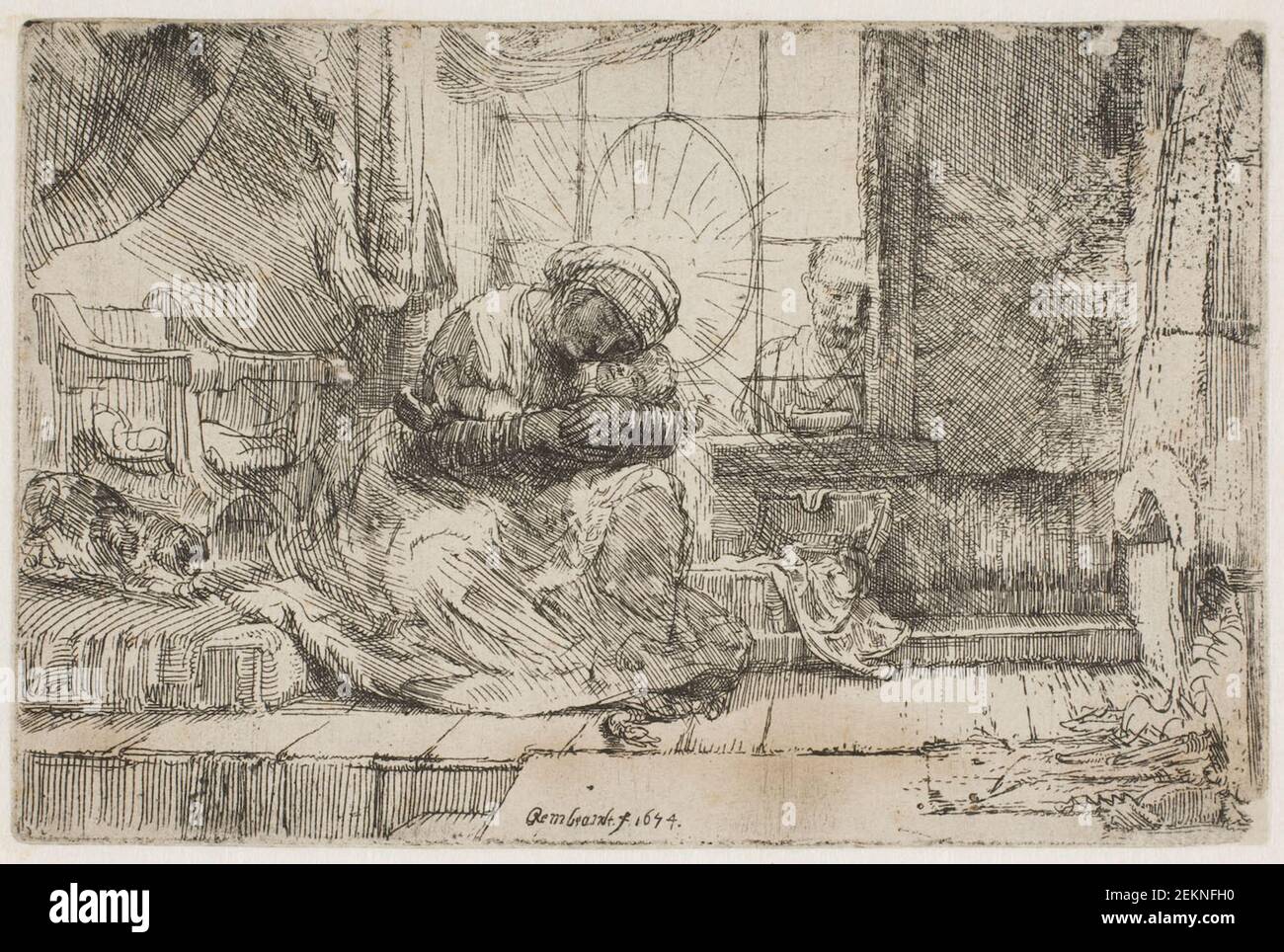 Rembrandt van Rijn (1606-1669), Virgin Mary and the baby with the cat ...