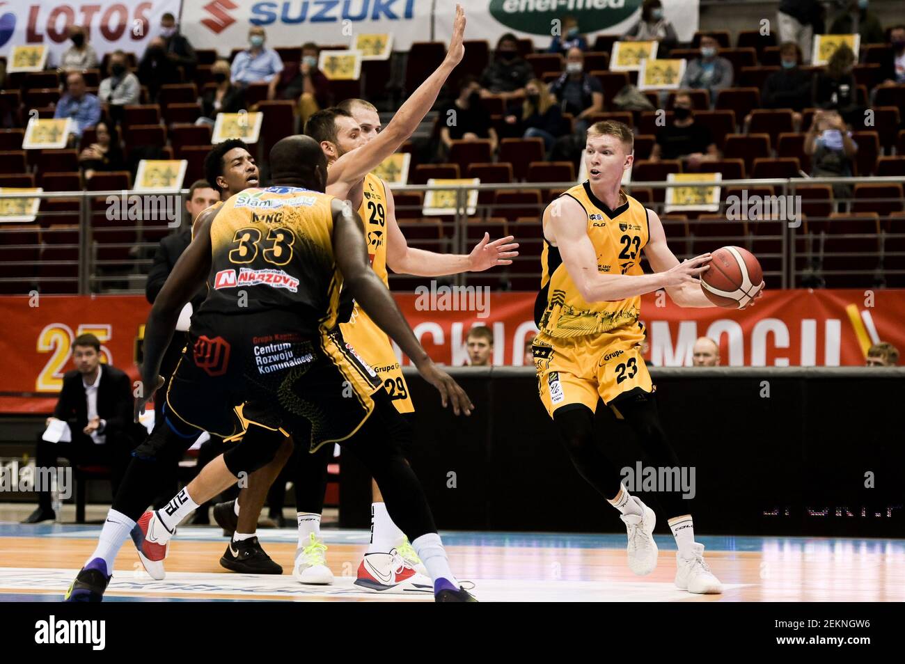 Michal Kolenda of Trefl seen in action during the Energa Basket League ...
