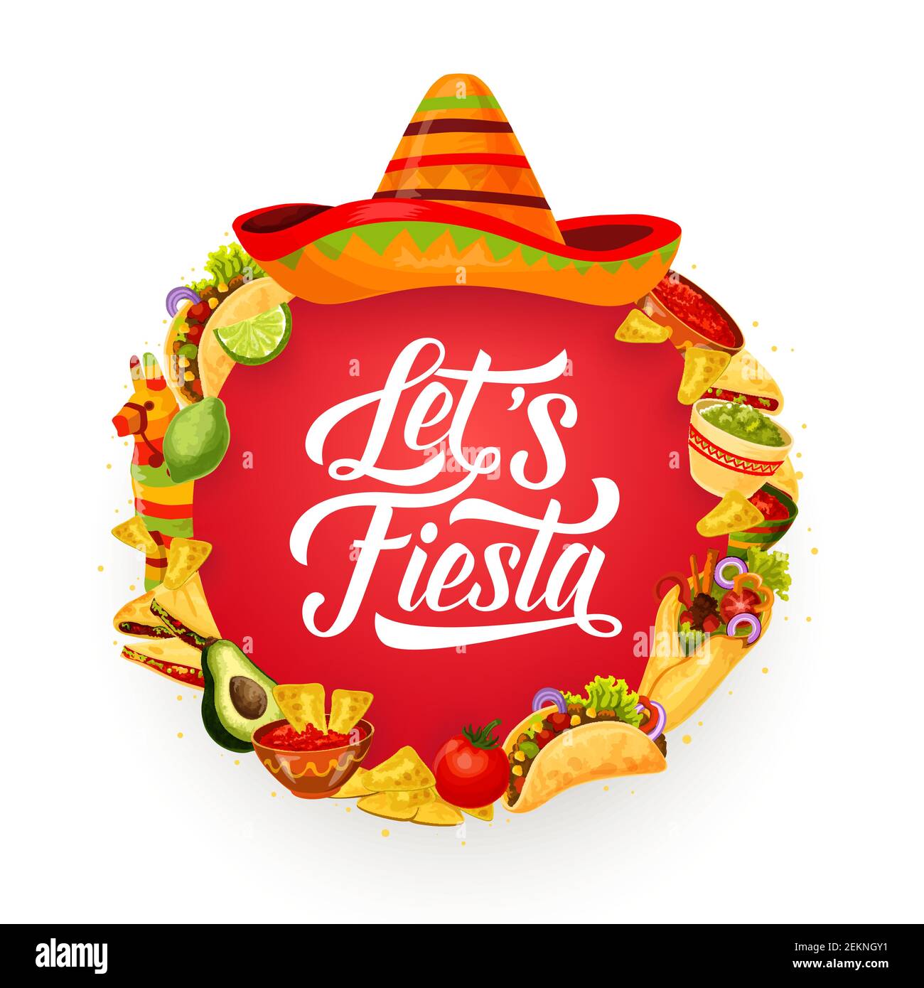 Mexican fiesta party food, Cinco de Mayo holiday pinata and sombrero ...