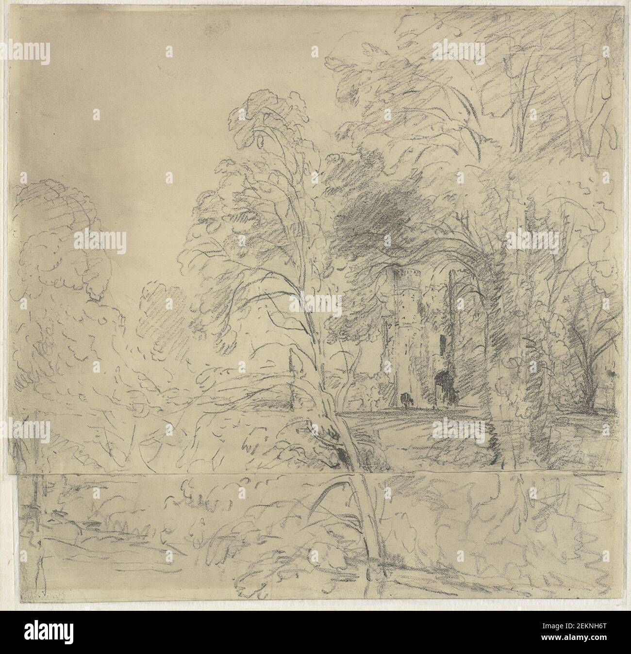 John Constable (1776-1837), Cowdray House, set mellem traeer, 1834 ...