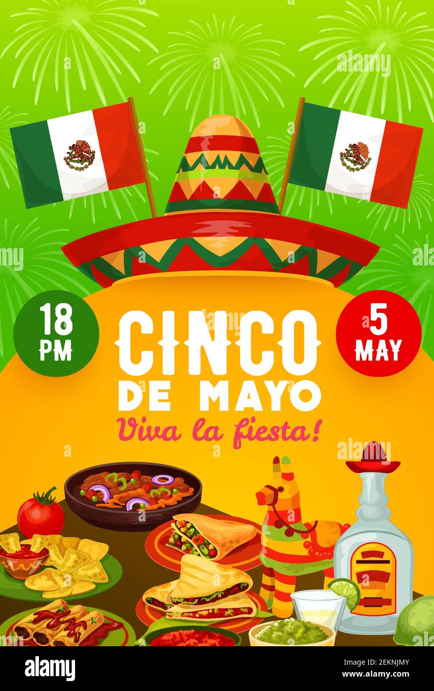 Mexican food and drinks vector design of Cinco de Mayo fiesta party ...