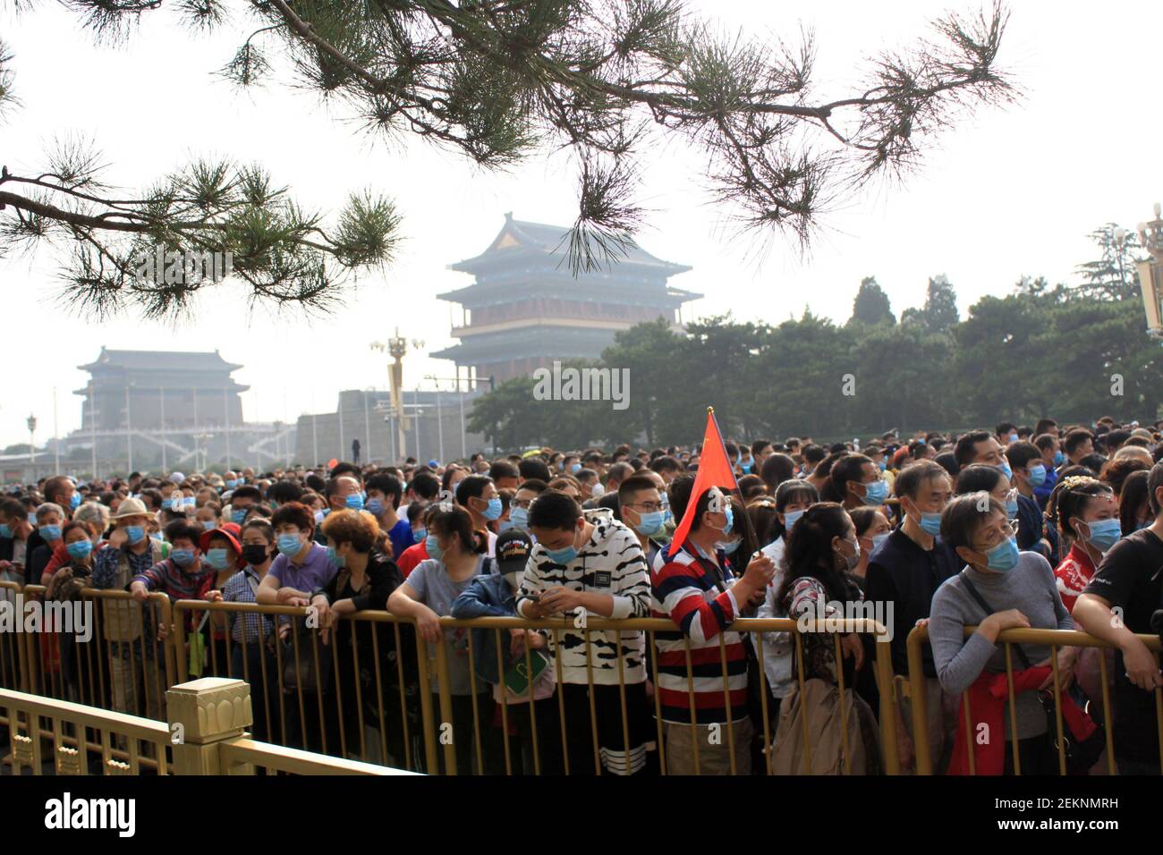 BEIJING, CHINA - OCTOBER 1, 2020 - Tourists line up for a visit to ...