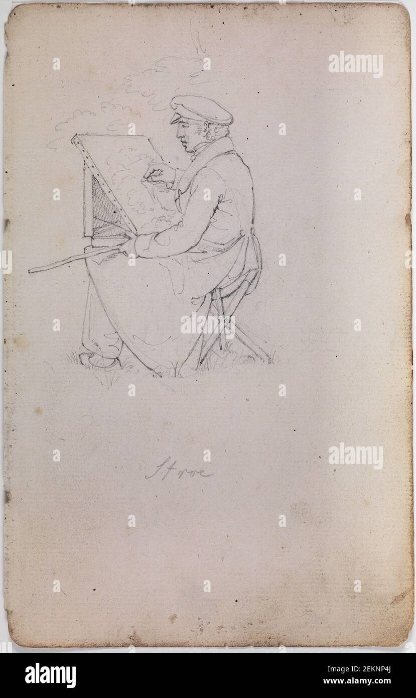 Constantin Hansen (1804-1880), a painter sitting in the free with his ...