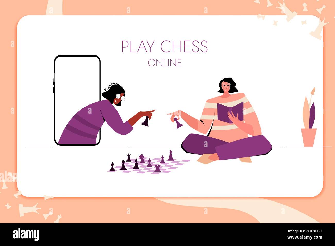 Chess game. Trendy flat illustration. People play chess.Teamwork and ...