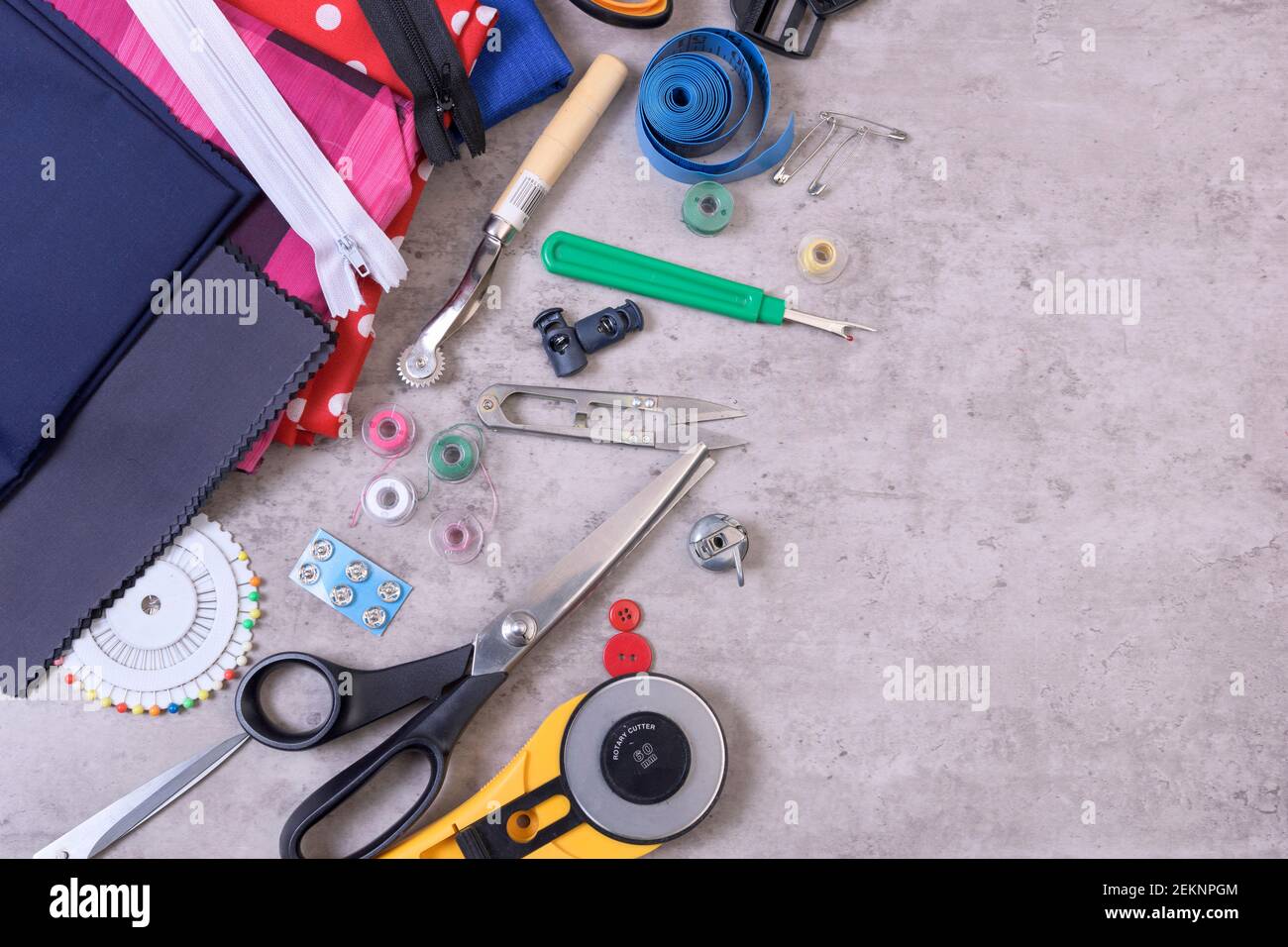 Sewing items and accessories for needlework, fabric, thread, scissors ...