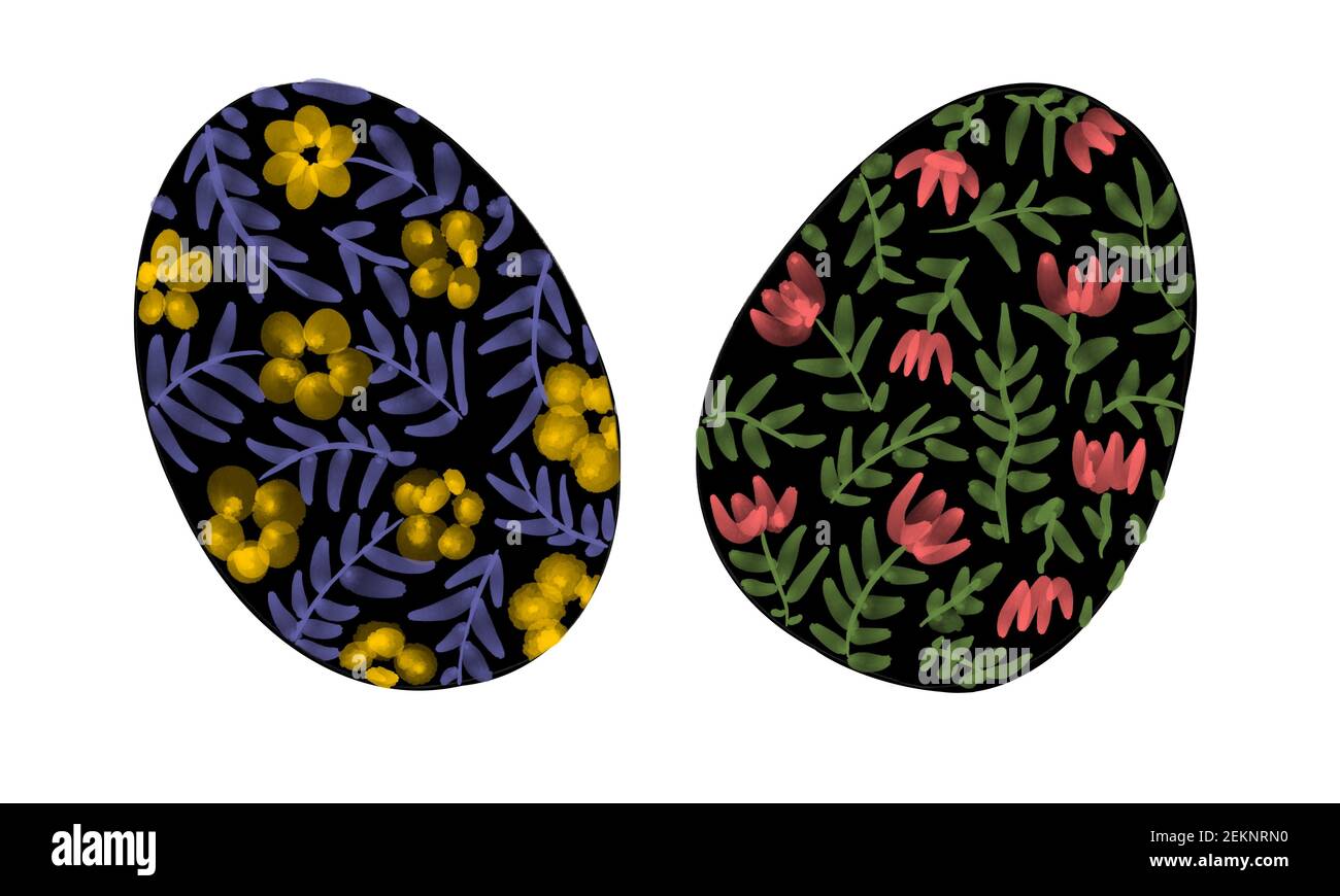 Easter drawing consisting of multi-colored eggs. Watercolor drawing ...