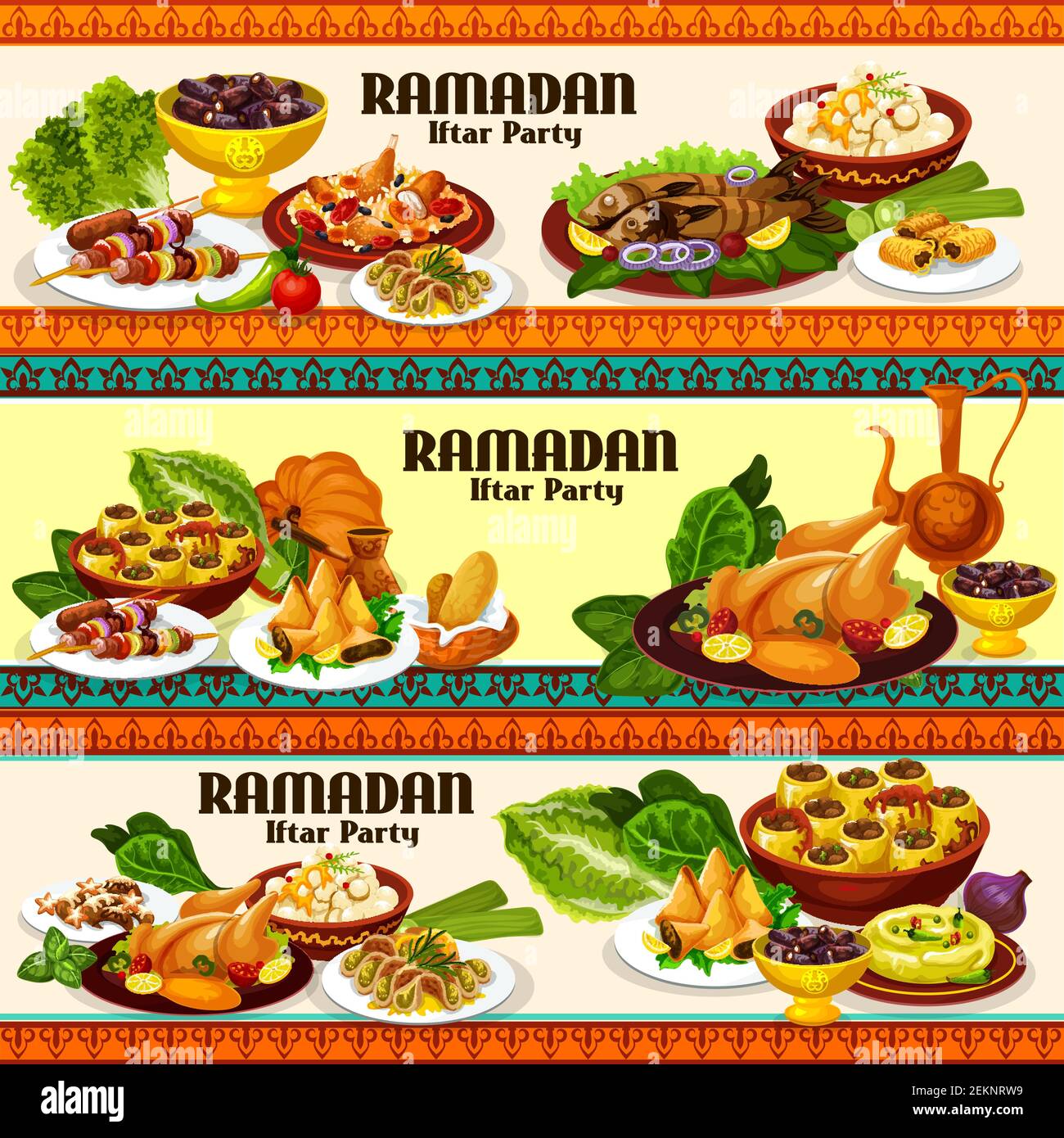 Ramadan food and iftar party dishes with traditional arab coffee ...