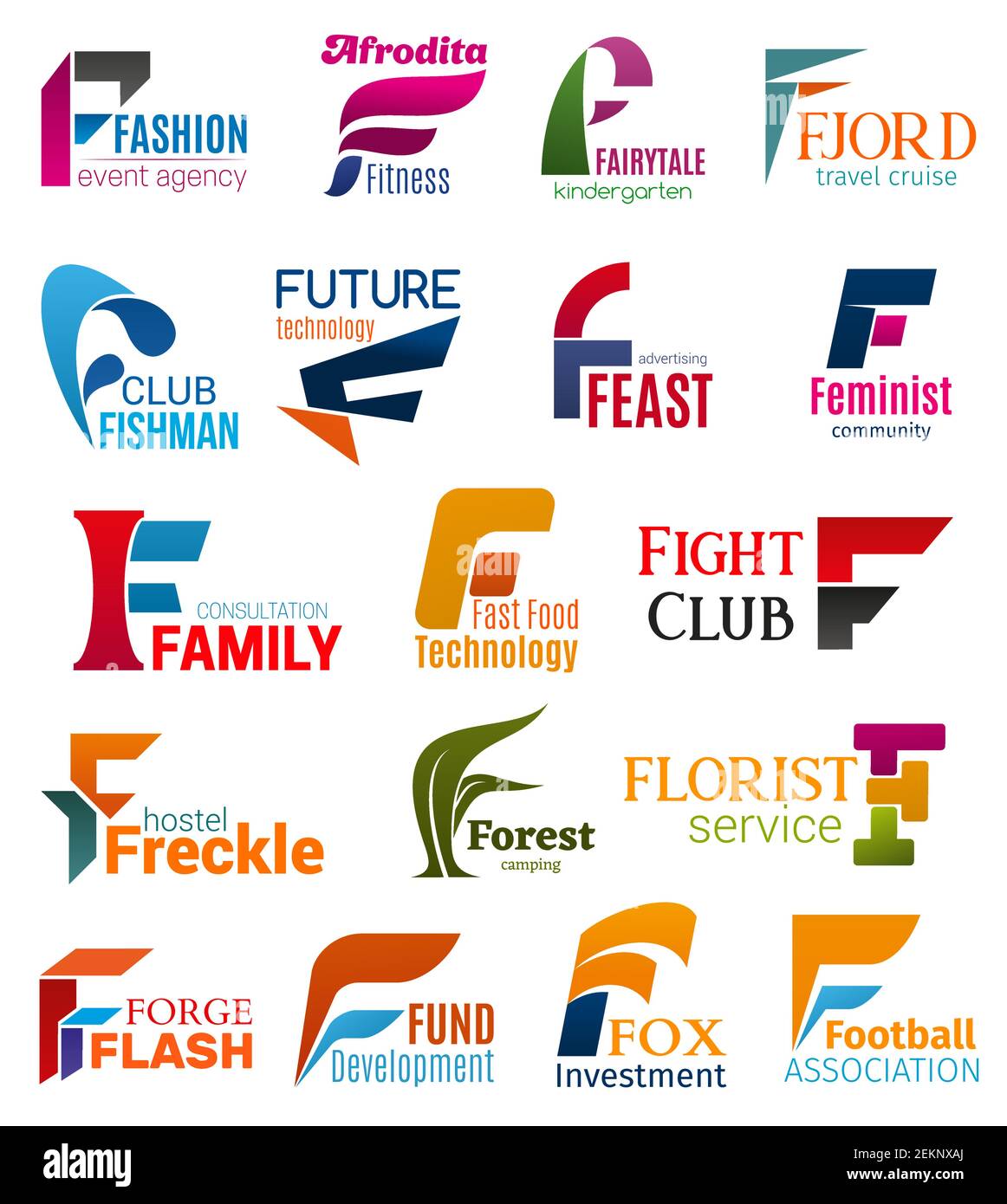 Corporate identity letter F business icons. Vector fashion and sport ...