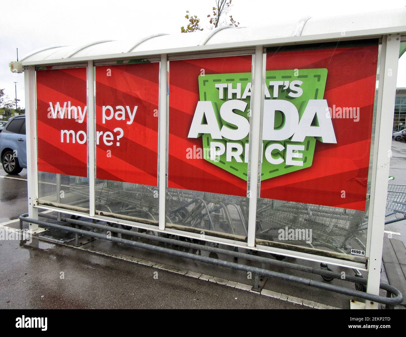 Asda's famous slogan 'thats Asda Price' seen on the side of a trolley ...