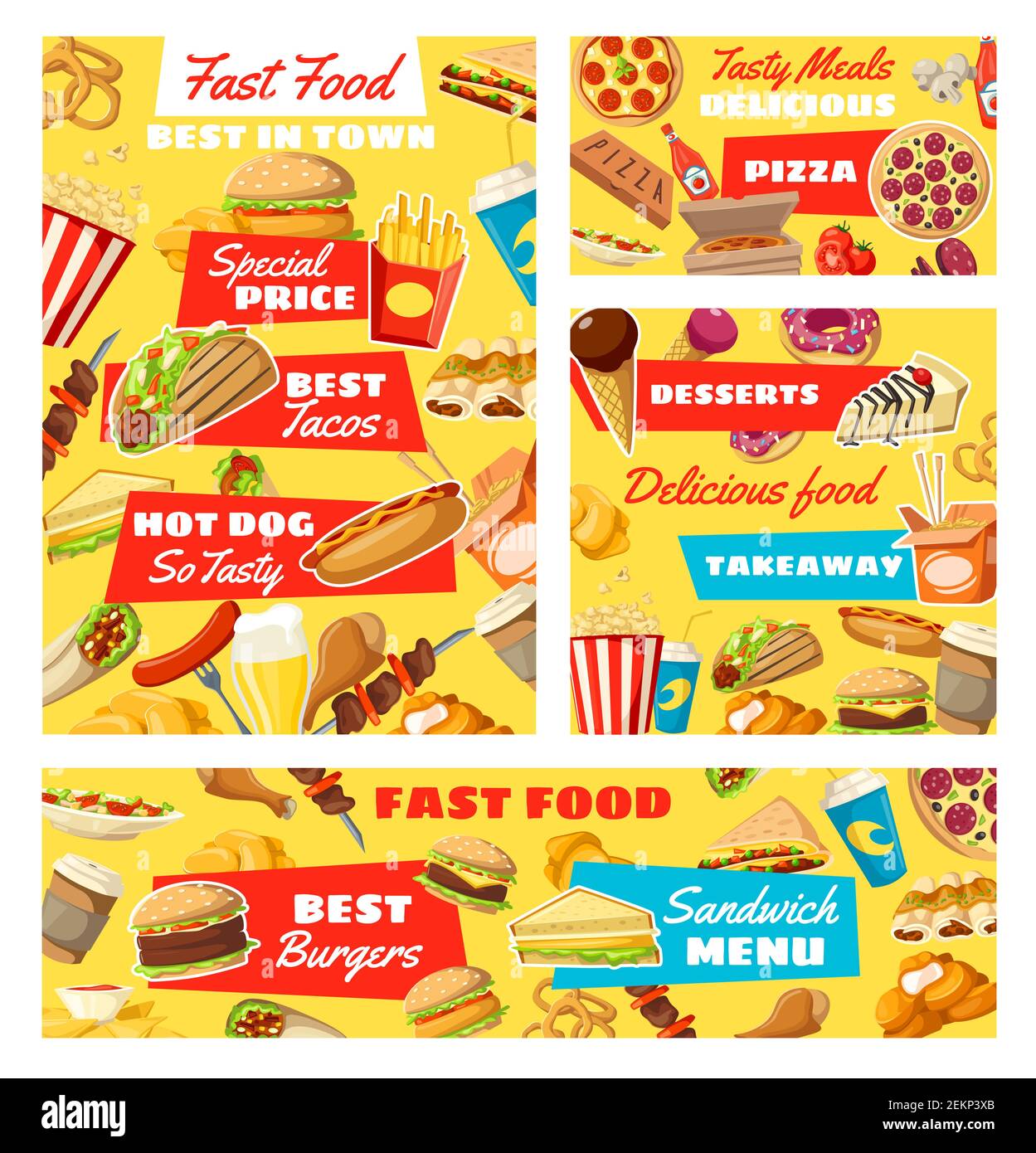 Fast food restaurant, hot dogs and burgers bar menu. Vector fastfood ...