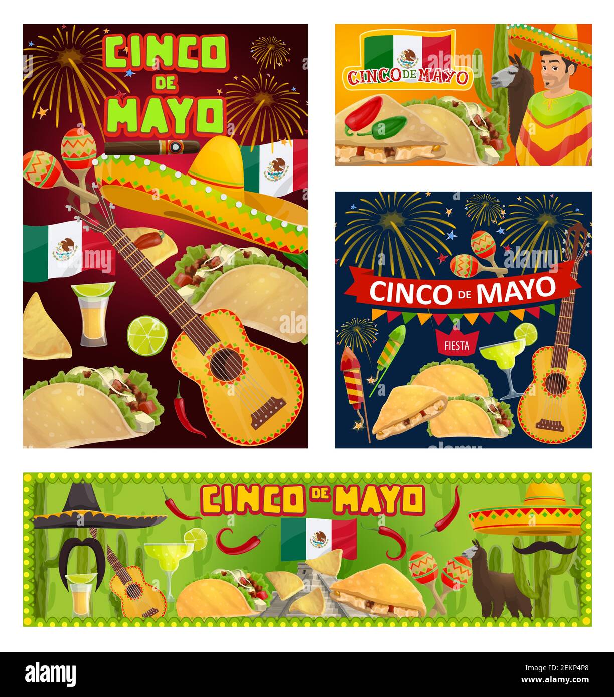 Mexican fiesta party of Cinco de Mayo holiday invitations. Vector ...