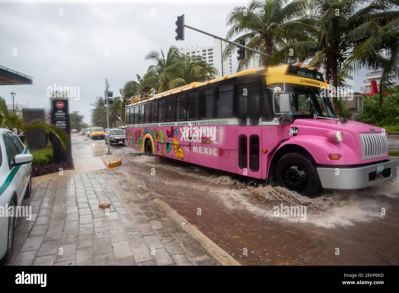 CANCUN, MEXICO - OCTOBER 3: A bus is seen during the tropical storm ...