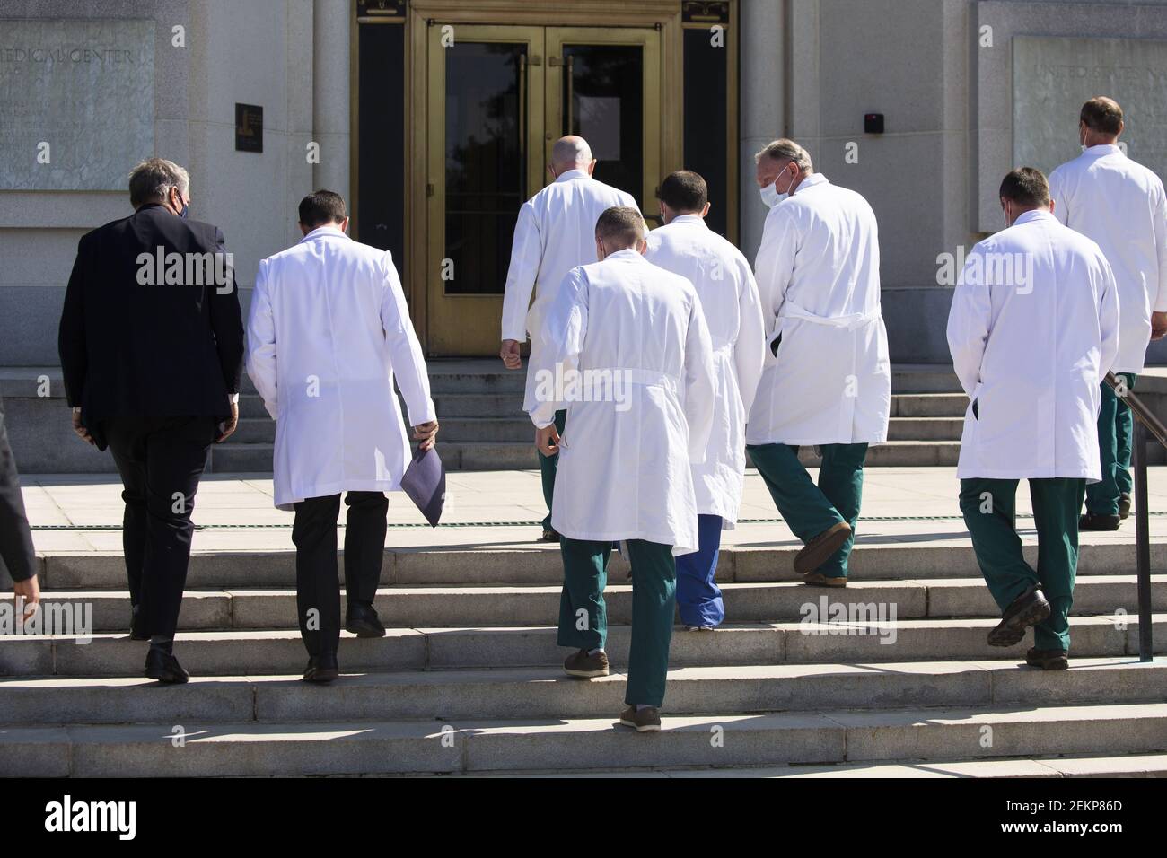 White House Chief of Staff Mark Meadows (L) speaks with Commander Sean ...