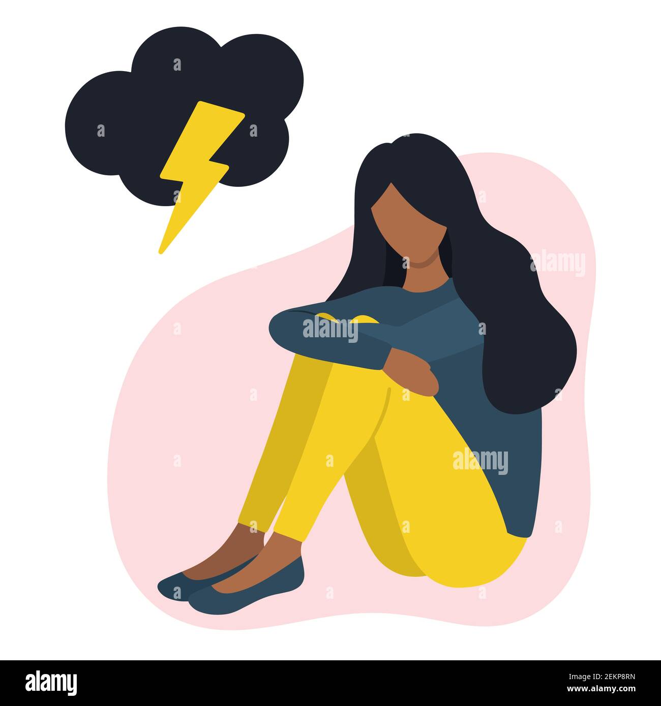 Black woman in bad mood concept: anxiety, sadness, loneliness ...