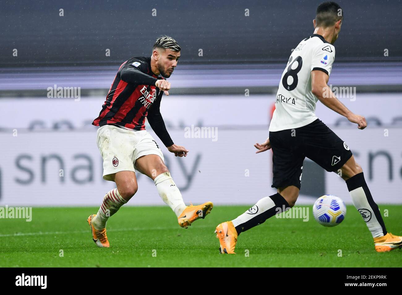 Theo Hernandez of AC Milan scores a goal during the Serie A football ...