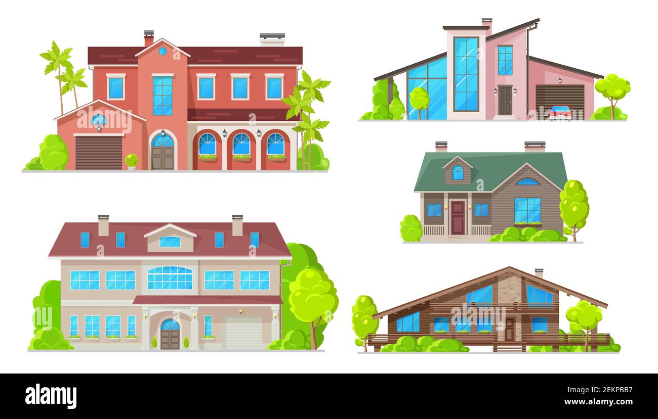 Houses and residential home buildings, reals estate icons. Vector ...