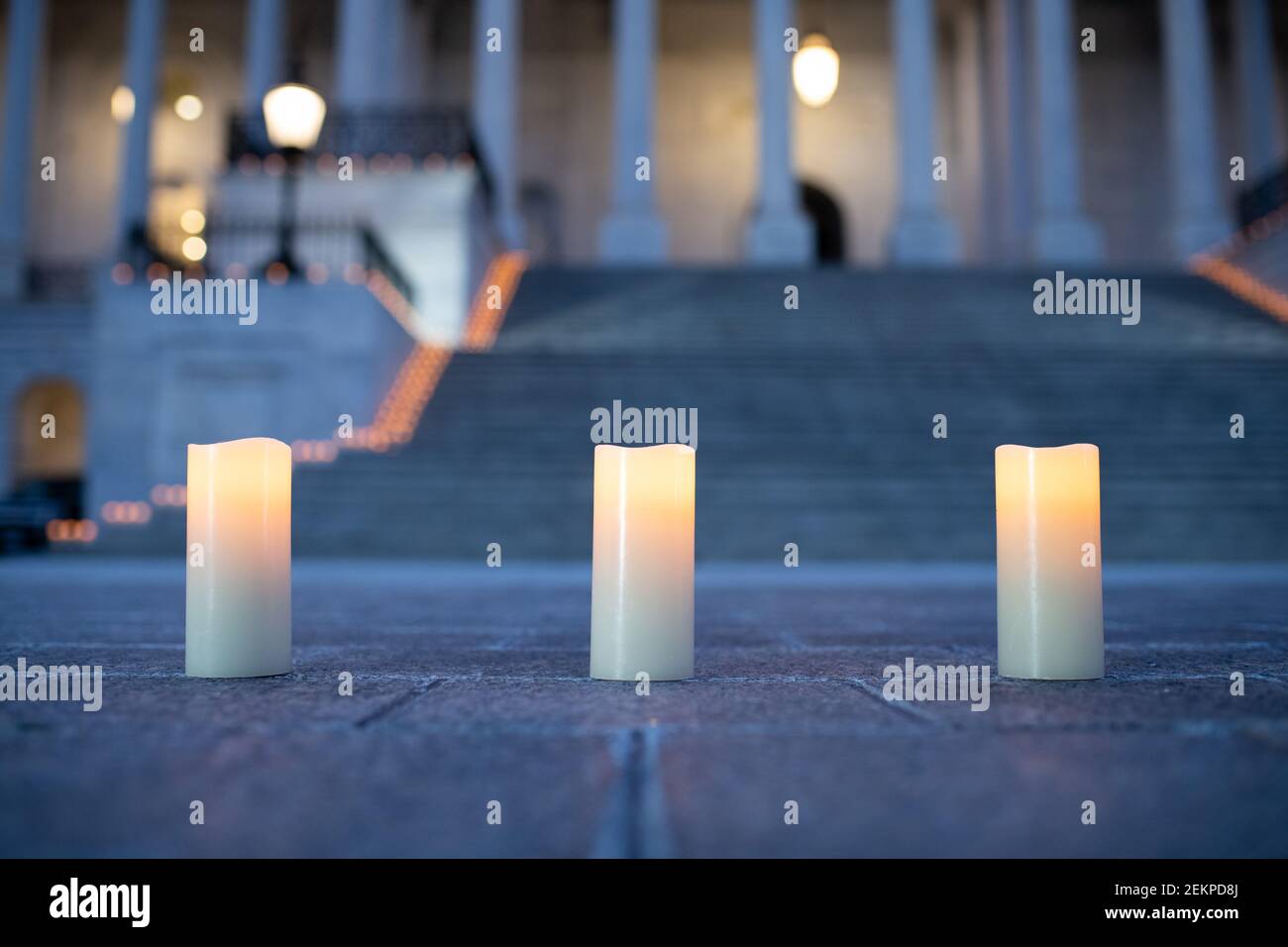 Washington, USA. 23rd Feb, 2021. Candles in front of the Capitol prior ...