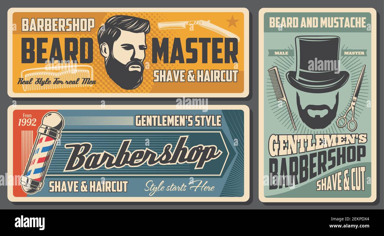 Barbershop, barber and man hairdresser salon vintage posters. Vector ...