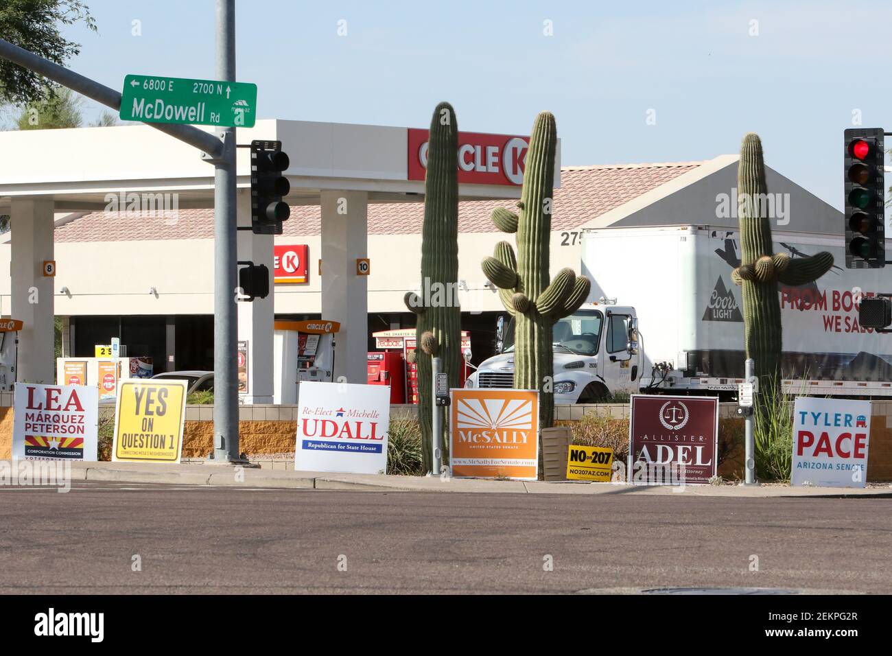 Political campaign signs for up-coming Arizona races are strategically ...
