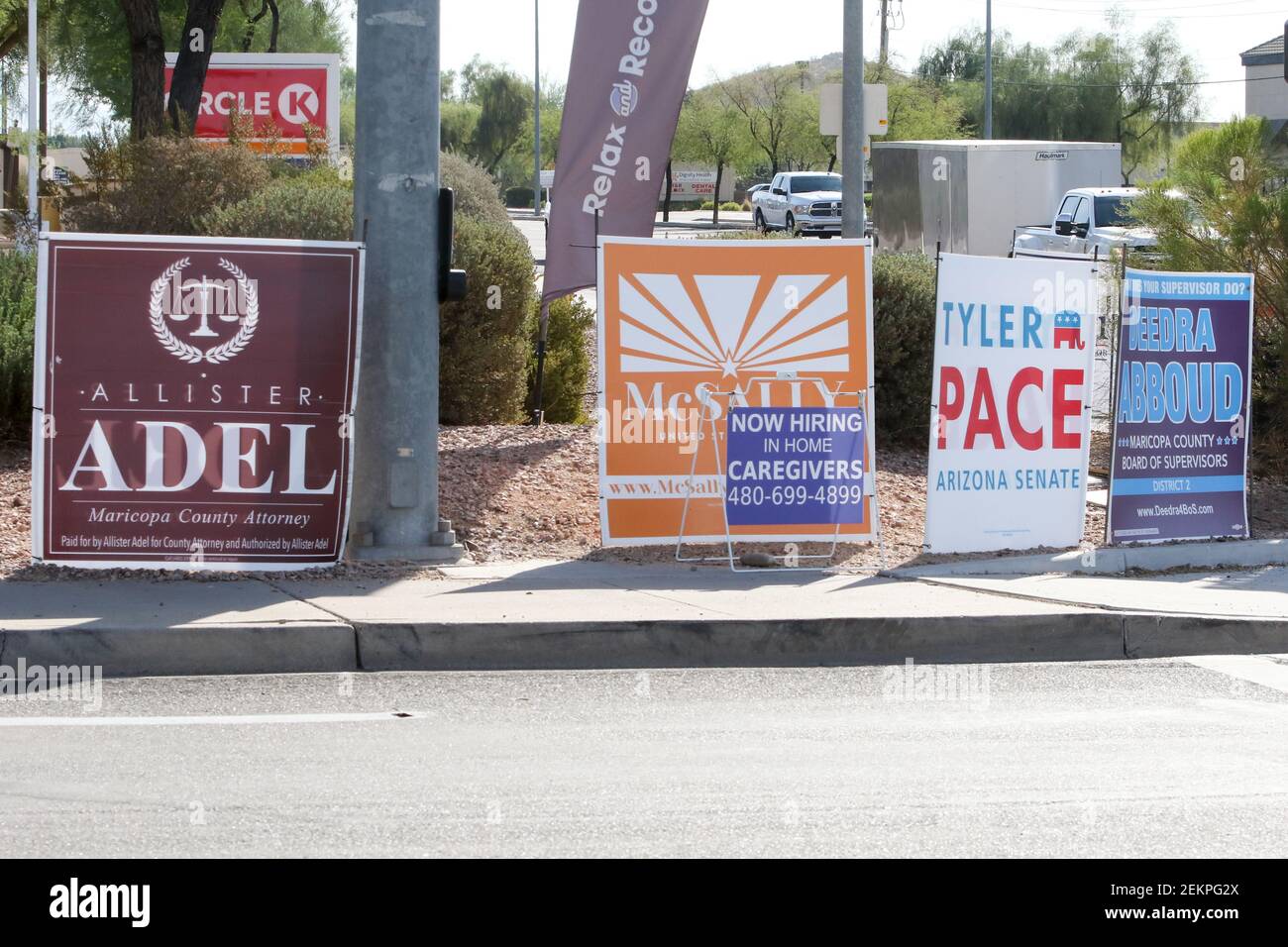 Political campaign signs for up-coming Arizona races are strategically ...