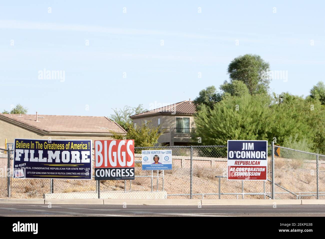 Political campaign signs for up-coming Arizona races are strategically ...