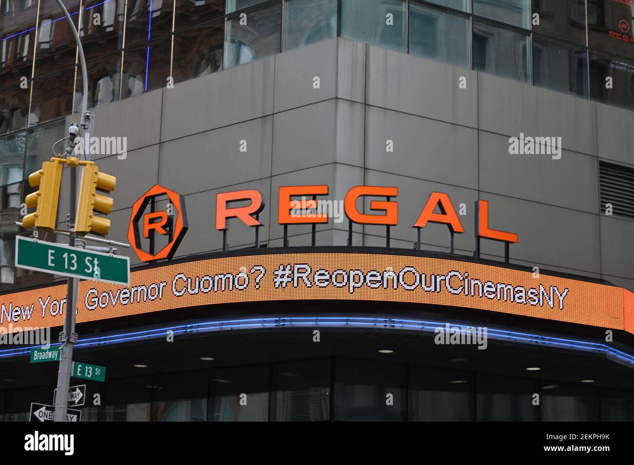 A view of Regal Cinema Union Square marquee as the operating company ...