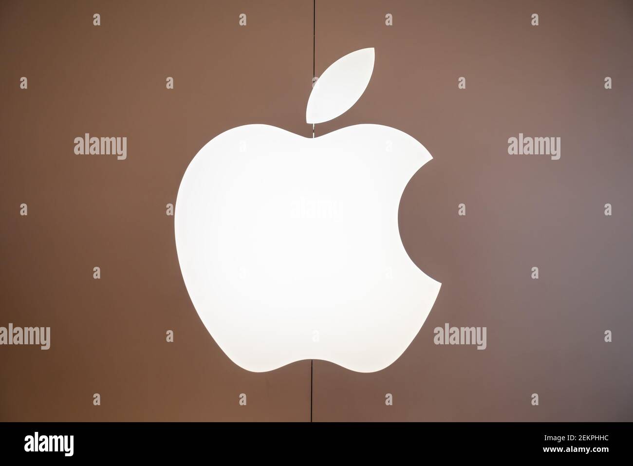 American multinational technology company Apple logo seen at an Apple ...