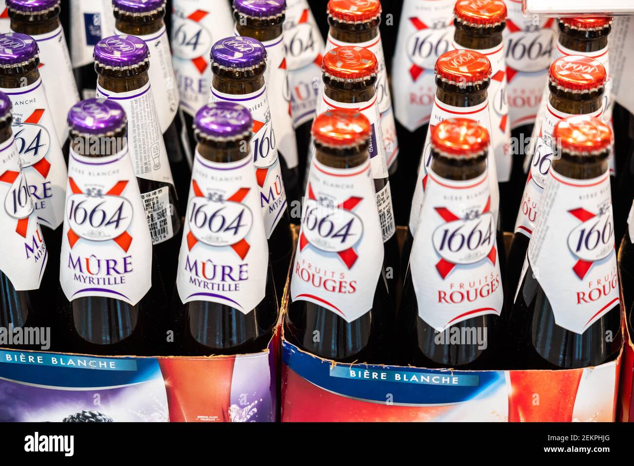 Bottles of Kronenbourg 1664 beer seen in a supermarket. (Photo by Alex ...