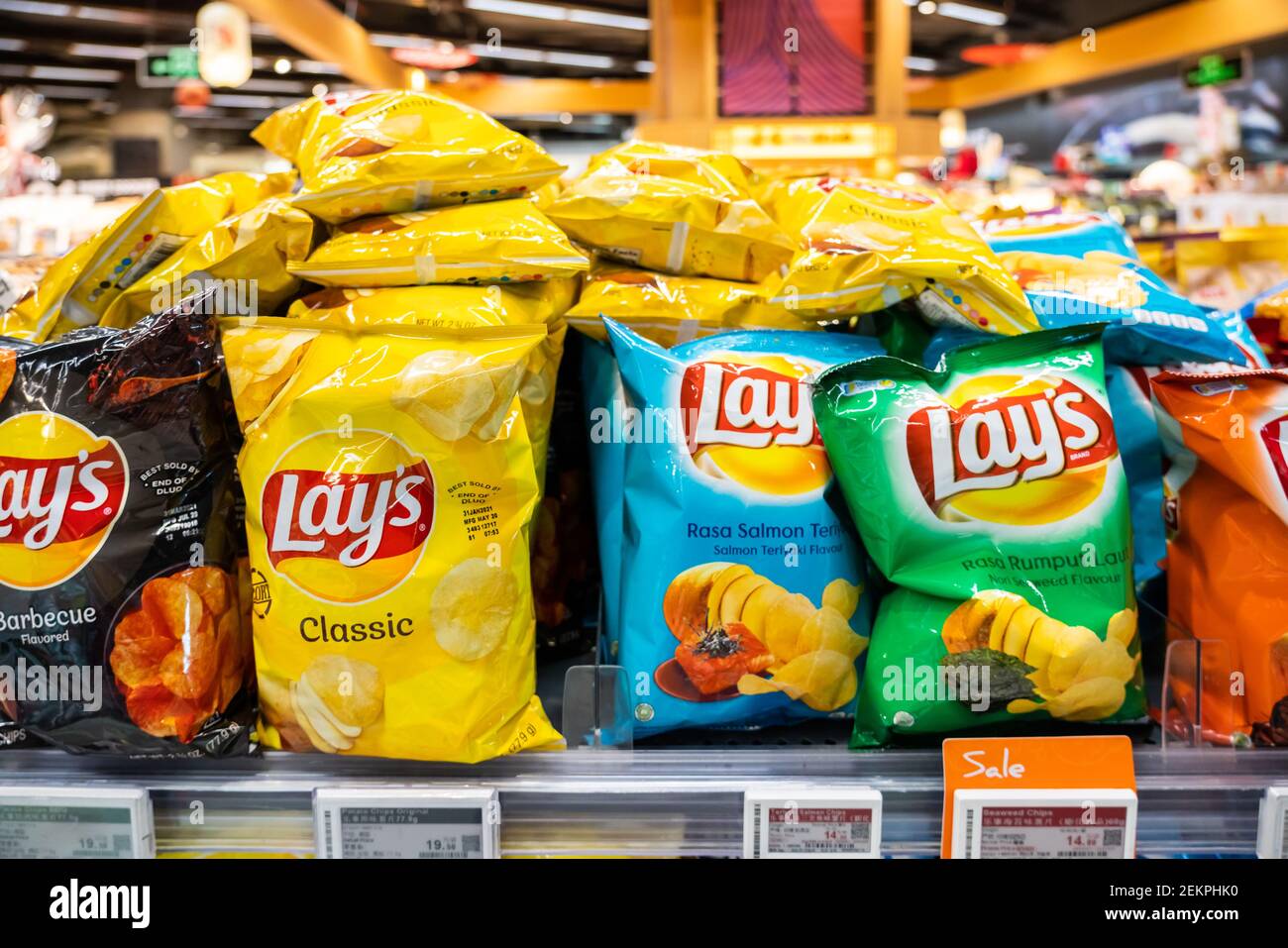 Lay's potato chips pack seen in a supermarket. (Photo by Alex Tai ...