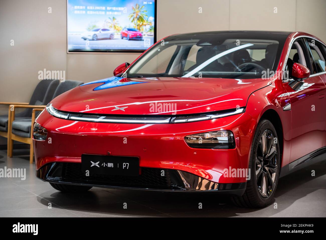 Xpeng Motors P7 electric vehicle seen at a store in Shenzhen (Photo by ...