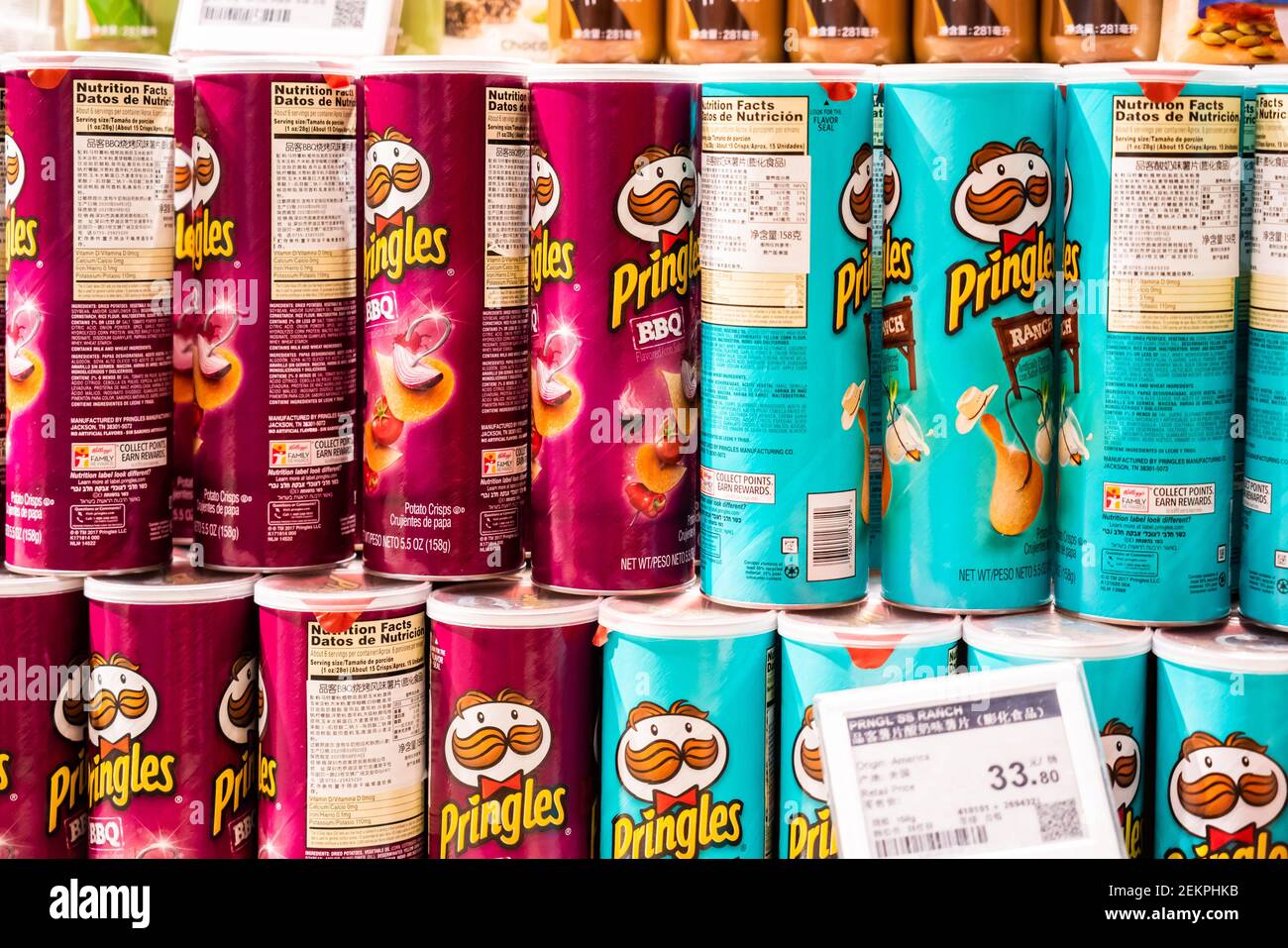 Pringles stackable potato-based chips seen in a supermarket in Shenzhen ...