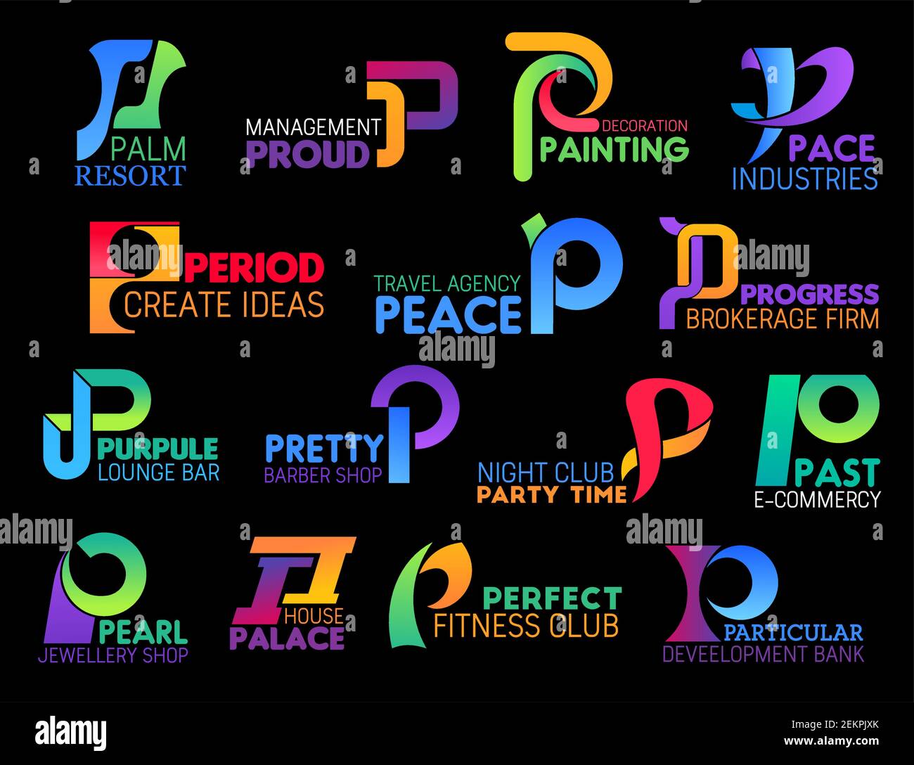 Letter P corporate identity icons of travel agency, barbershop or ...