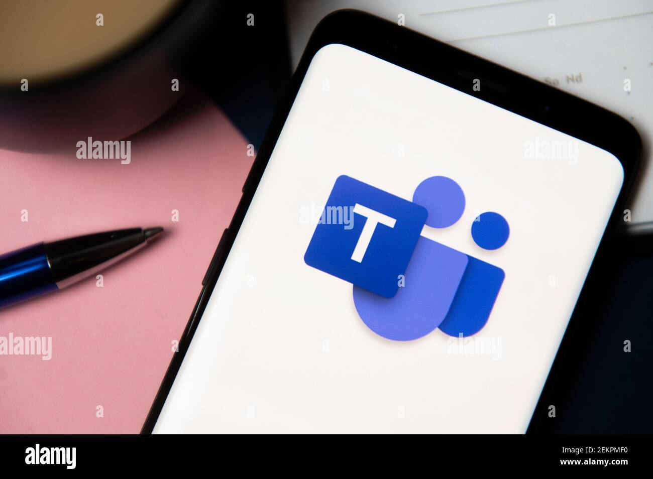 In this photo illustration a Microsoft Teams logo displayed on a ...