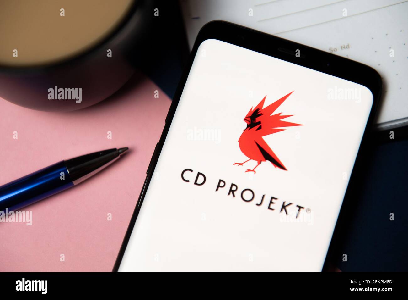 In this photo illustration a CD Projekt Red logo displayed on a ...