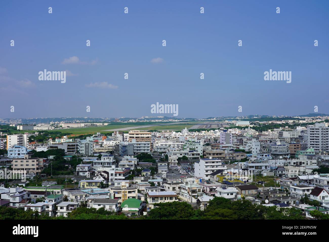 View of the U.S. Marine Corps Air Station Futenma, located in a densely ...