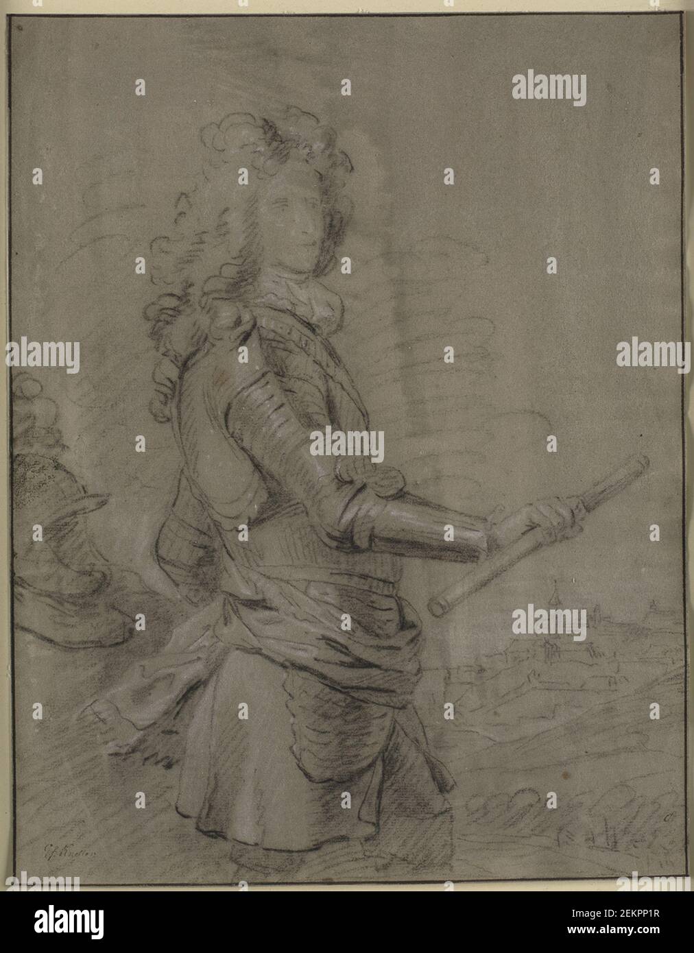 Godfrey Kneller (1646-1723), Portraet in kneeling of a hanger in armor ...