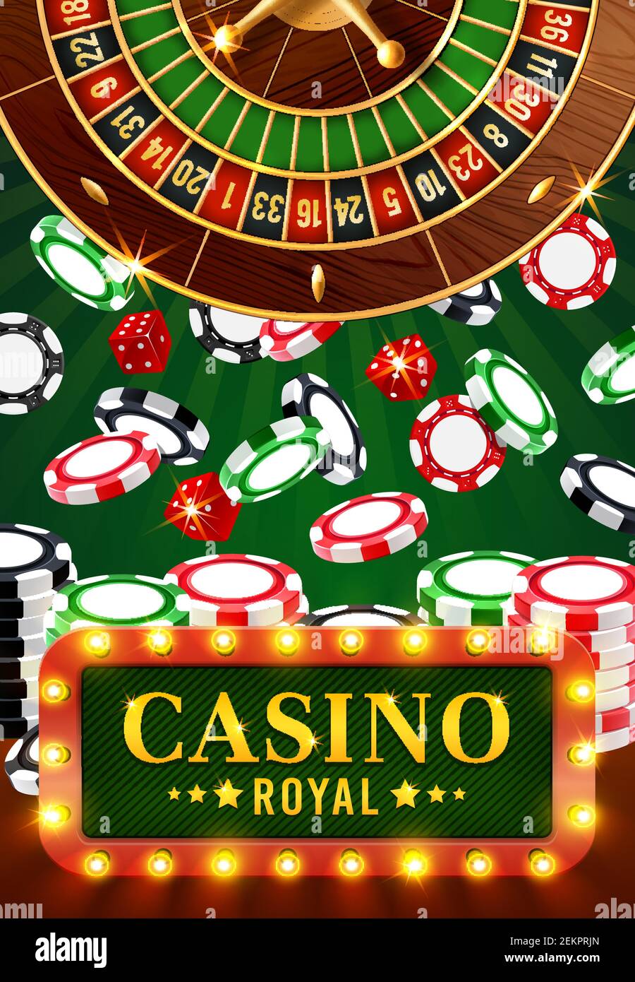 Casino poker, roulette, dice and chips with golden stars. Vector casino ...