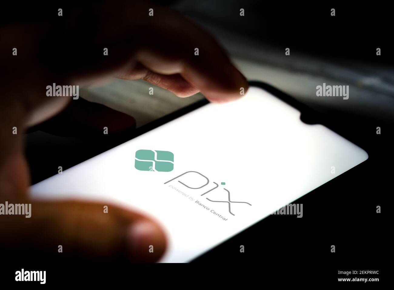 In this photo illustration the Pix powered by Banco Central logo seen ...