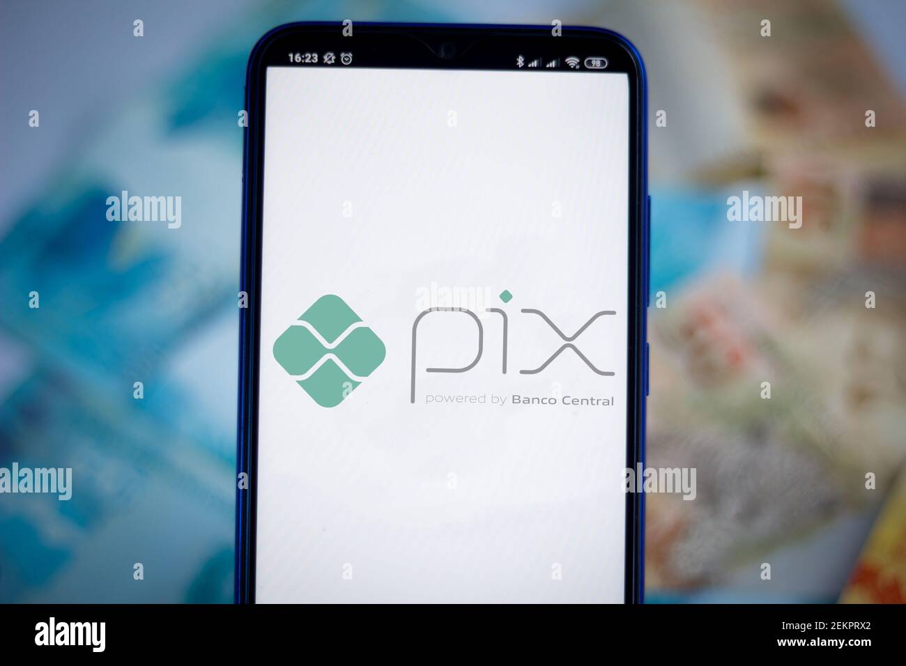 In this photo illustration the Pix powered by Banco Central logo seen ...