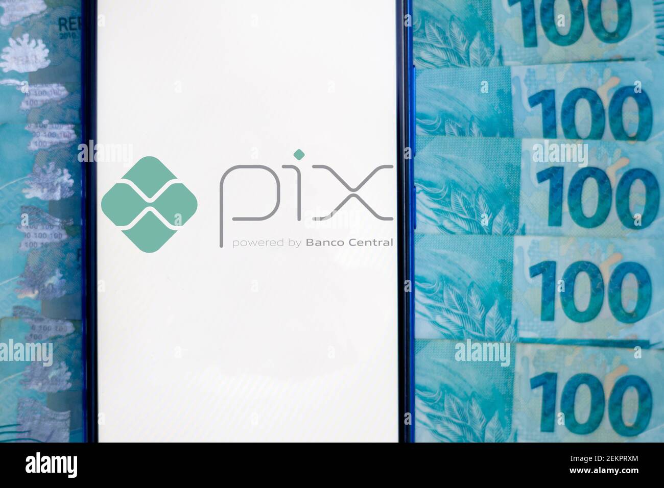 In this photo illustration the Pix powered by Banco Central logo seen ...