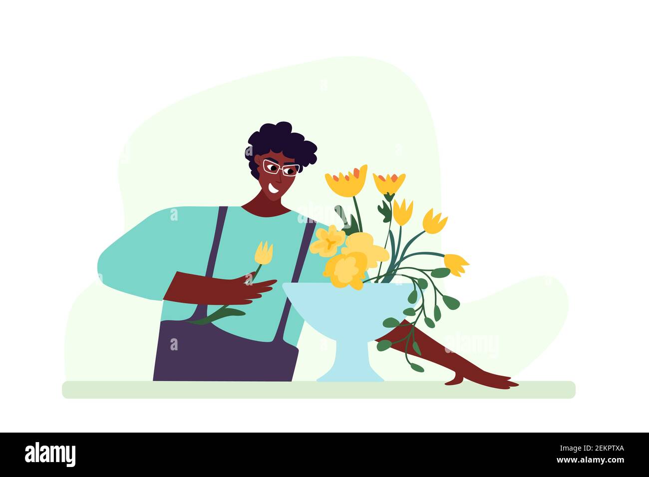 Man compose bouquet on table. Forist shop or store. Floristry ...