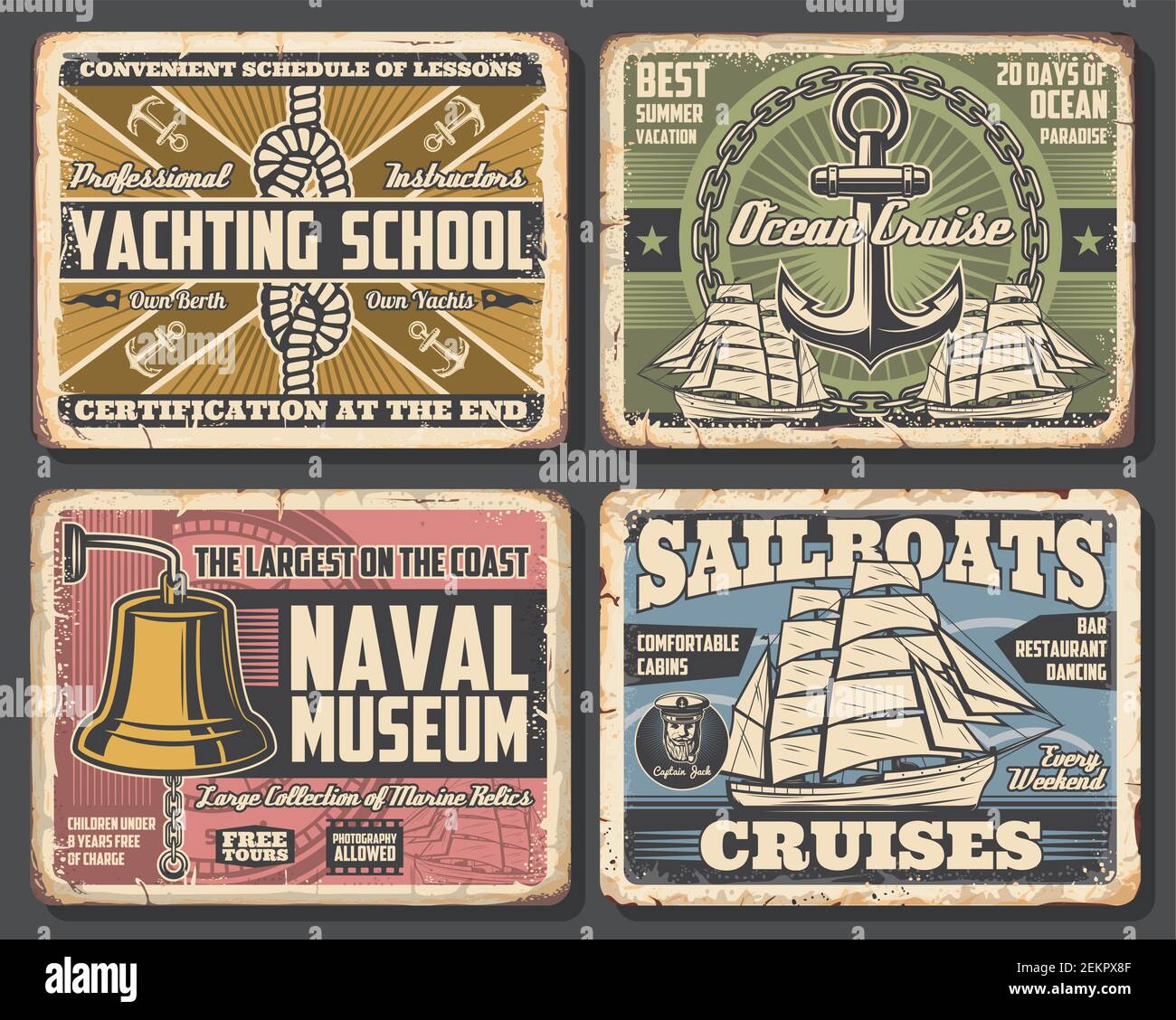 Nautical vector design of anchors, chains and ocean ship rope, sailboat ...